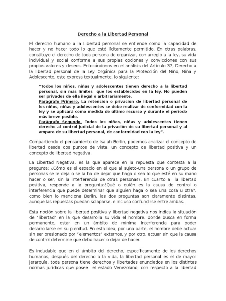 Artículo 37 LOPNNA. Derecho A La Libertad Personal | Descargar gratis ...