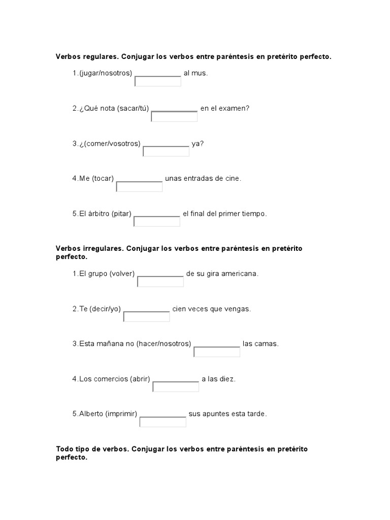 Conjugación de verbos en pretérito perfecto | PDF | Verbo