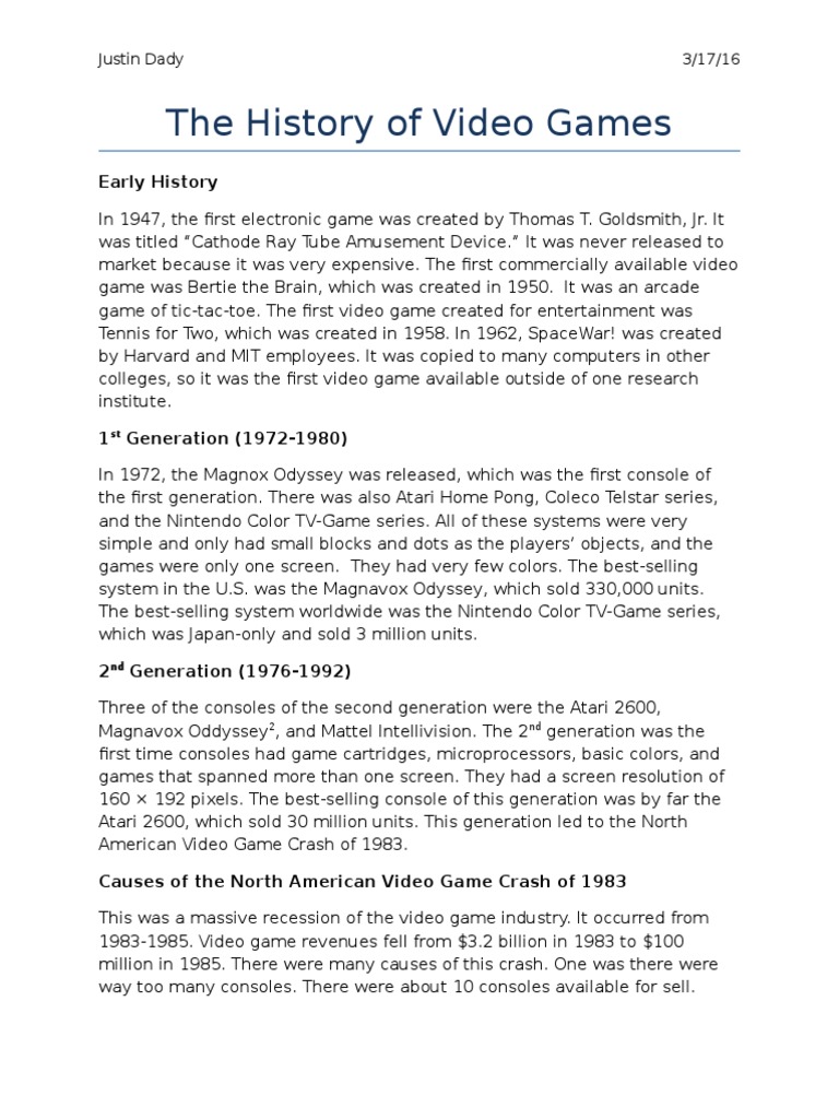 The History of Video Games | PDF | Video Game Consoles | Wii