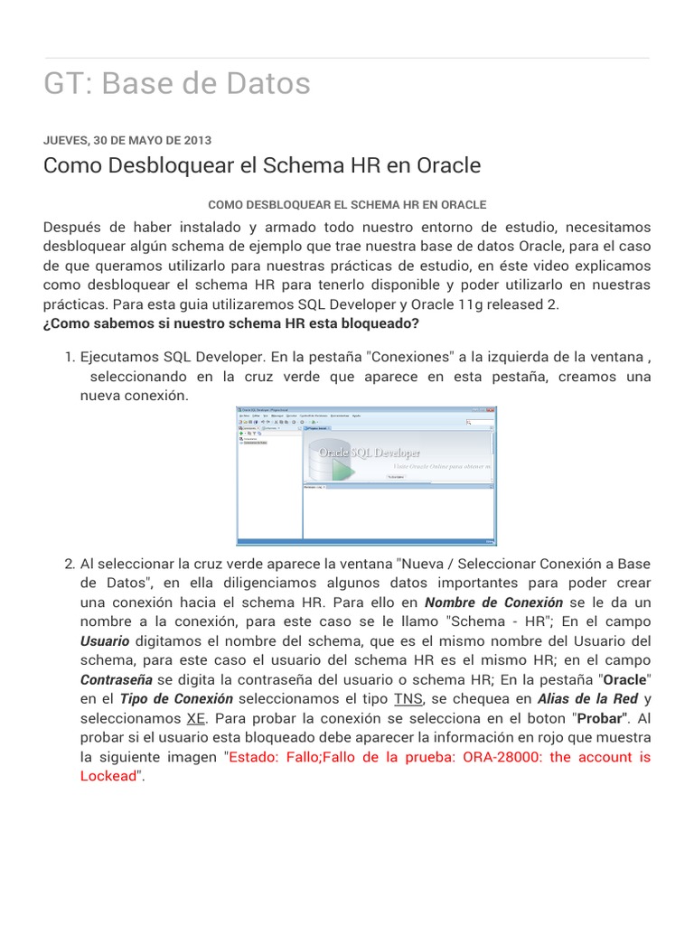 GT: Base de Datos: Como Desbloquear El Schema HR en Oracle | PDF | SQL ...