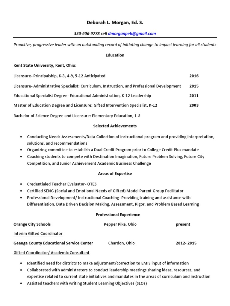 Deborah Morgan Resume February 2016 | PDF | Intellectual Giftedness ...