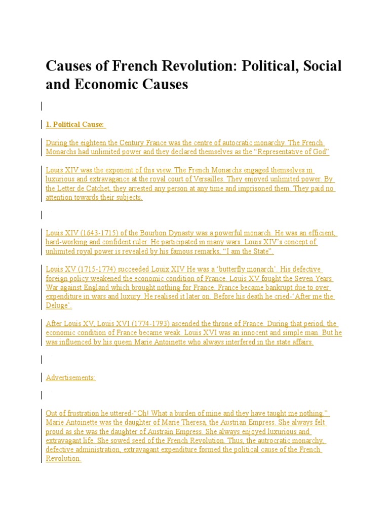 Causes of French Revolution | PDF | Louis Xv Of France | Nobility