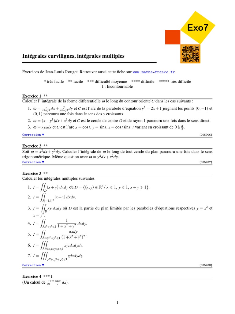 Exercices Corrigés d'Intégrales Doubles | PDF | Paramétrage | Intégral