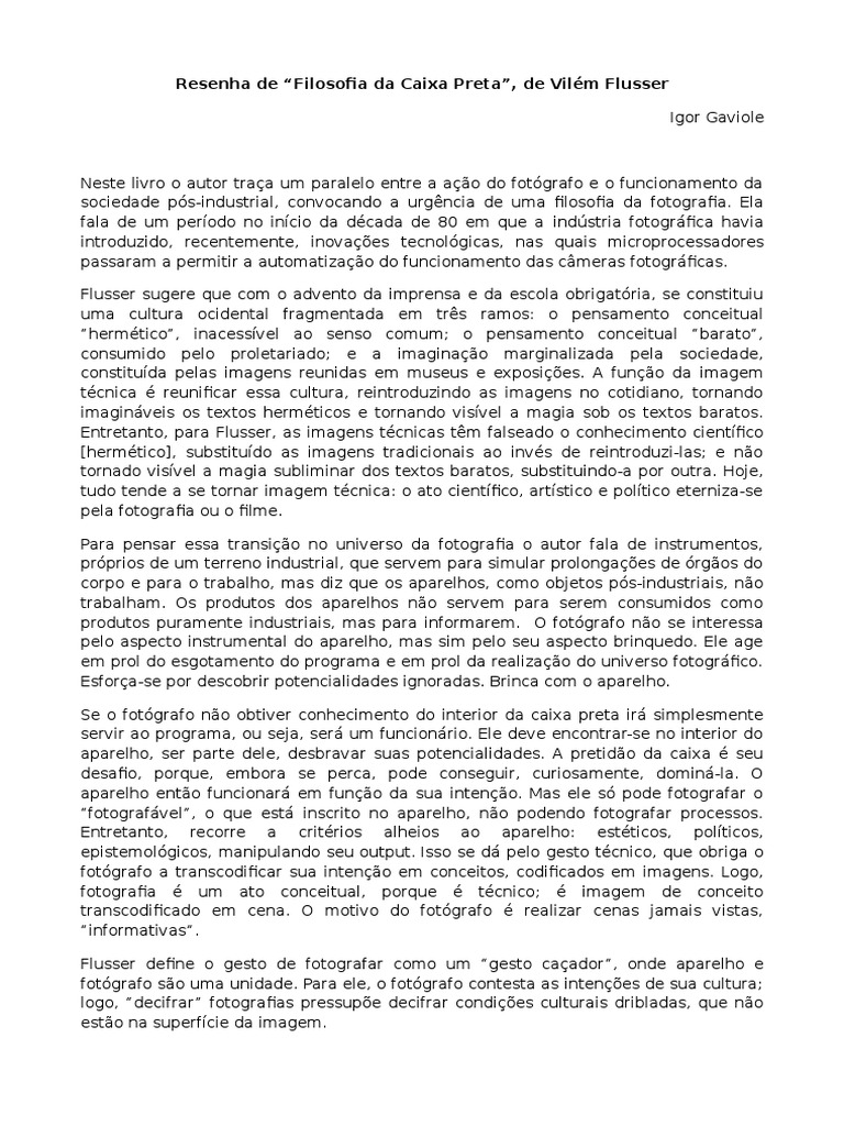 Resenha de Filosofia Da Caixa Preta | PDF | Imagem | Science