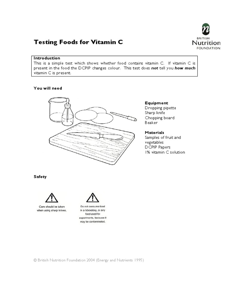 Vitamin C Test, and Other Acids Colour Change, With DCPIP. | PDF