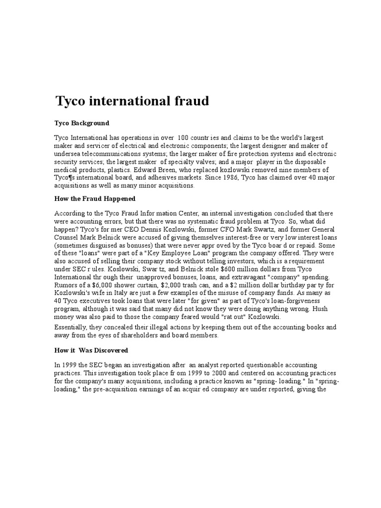Tyco Fraud Case Study | PDF | Morality | Employment