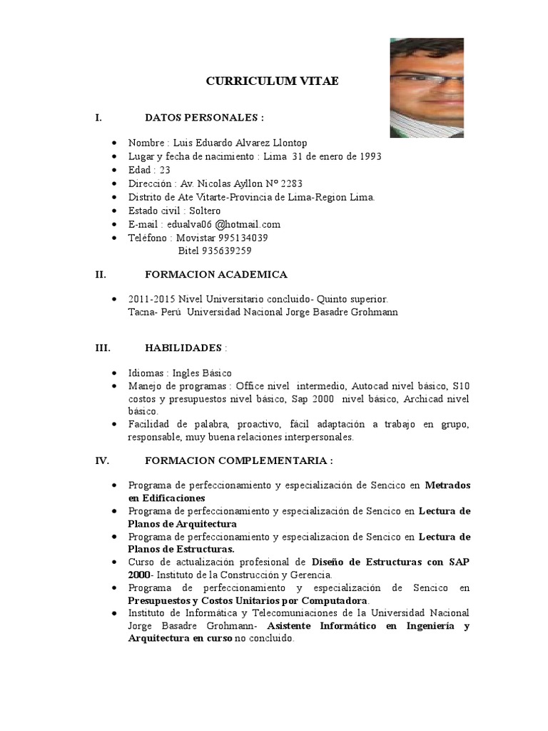 CV Practicante Pre Profesional | PDF