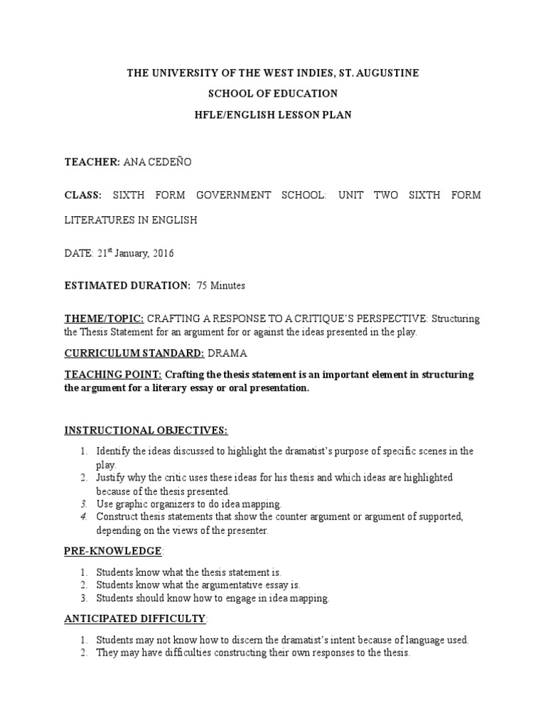 Hfle U 2 Lesson Plan | PDF | Essays | Lesson Plan