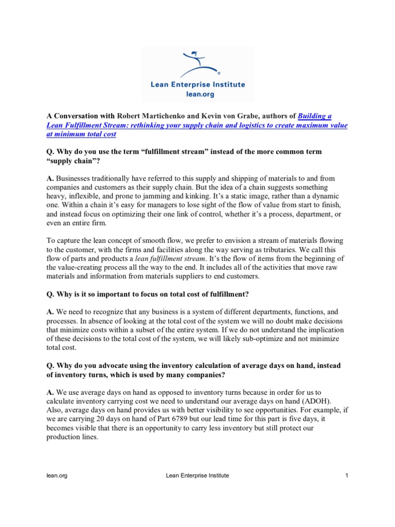 Lean Fulfillment Stream Insights | PDF | Supply Chain | Inventory