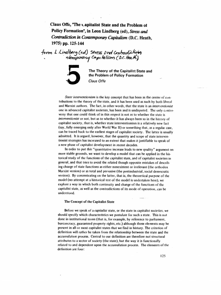 Claus Offe - The Theory of The Capitalist State and THC Problem of ...