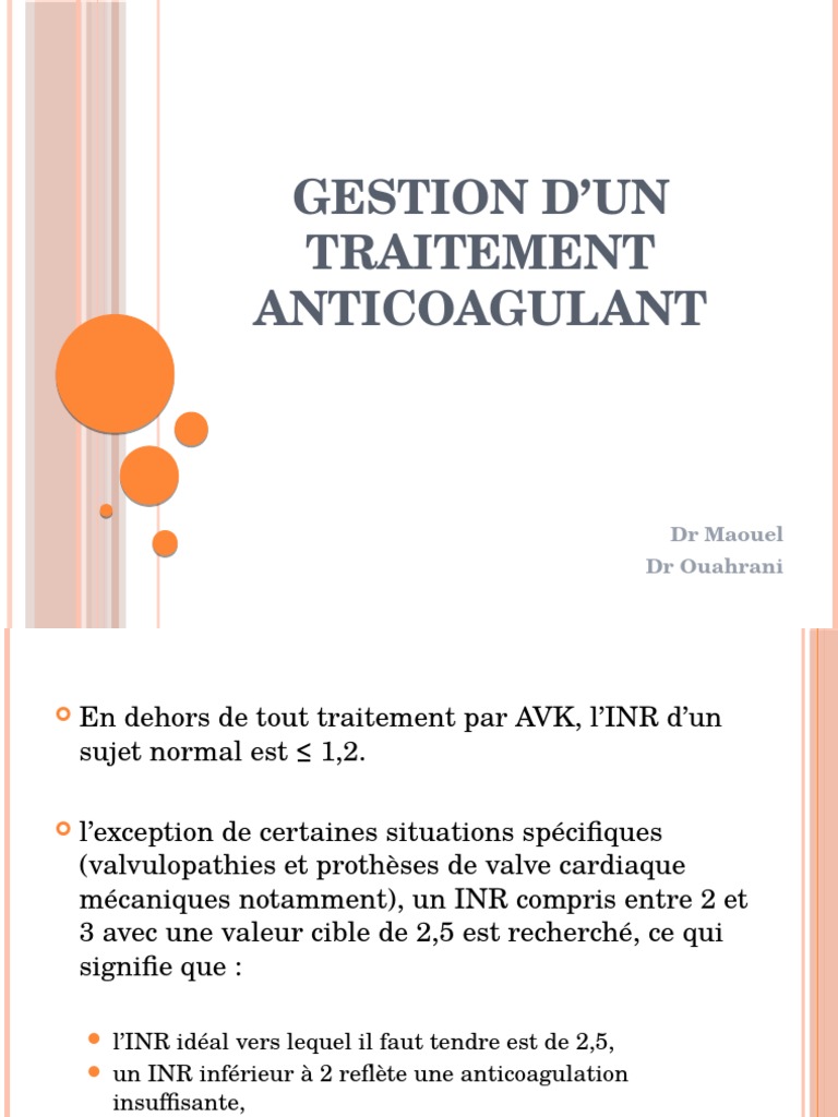 Gestion D'un Traitement Anticoagulant | PDF | Saignement | Maladies et ...