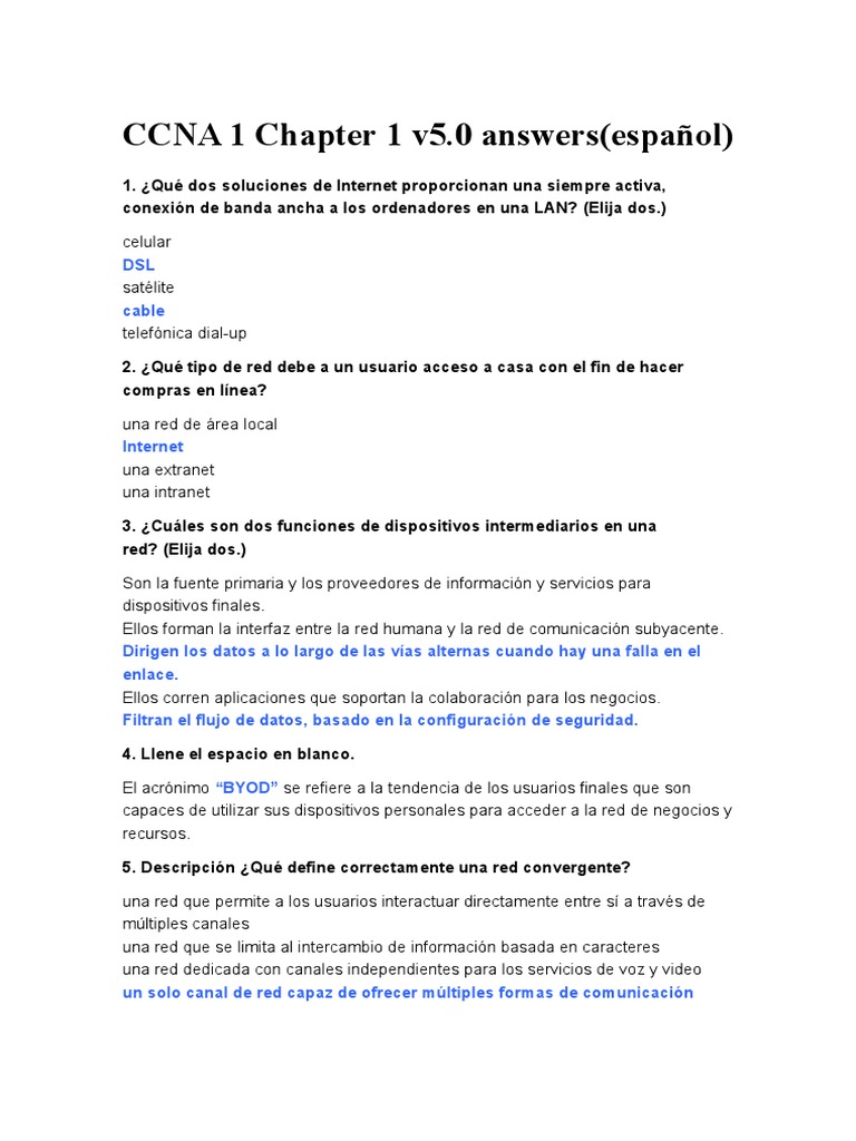 CCNA 1 Chapter 1 v5 | PDF | Conmutador de red | Enrutador (Computación)