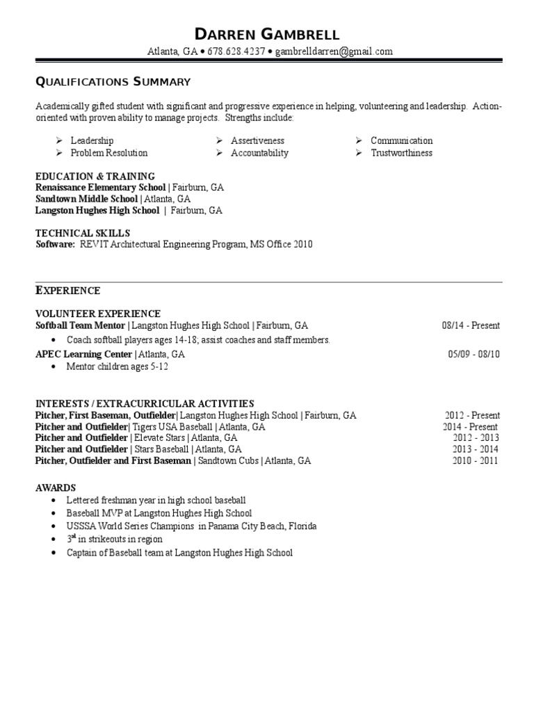 Darren Gambrell: Student Athlete Profile | PDF | Career & Growth | Wellness