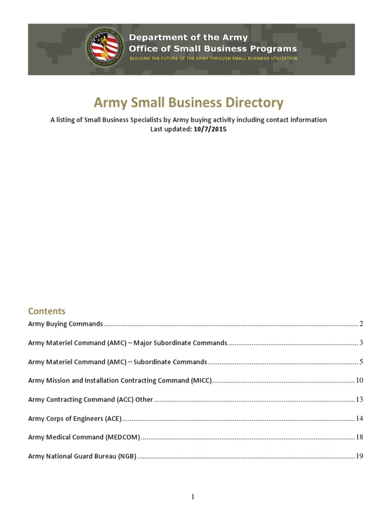 Army Small Business Contacts Directory | PDF | Army | United States ...