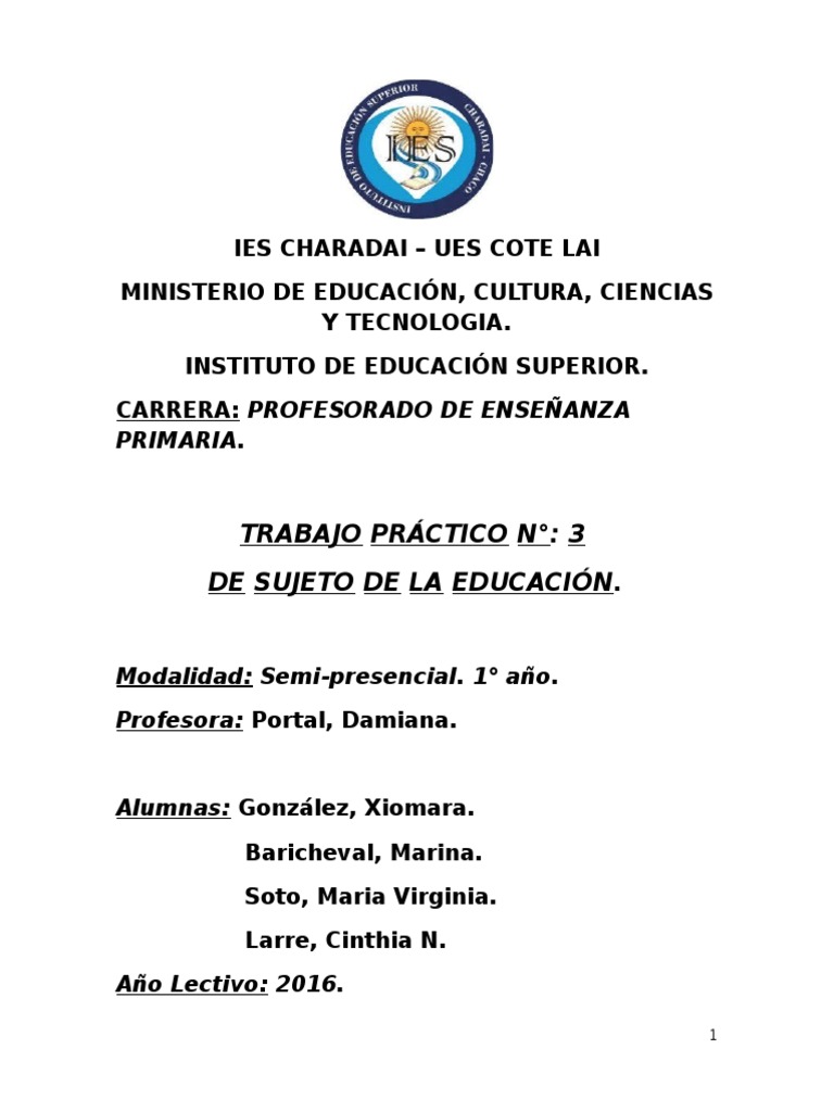 Tp3 Sujeto de La Educación | PDF | Conceptos psicologicos | Sicología