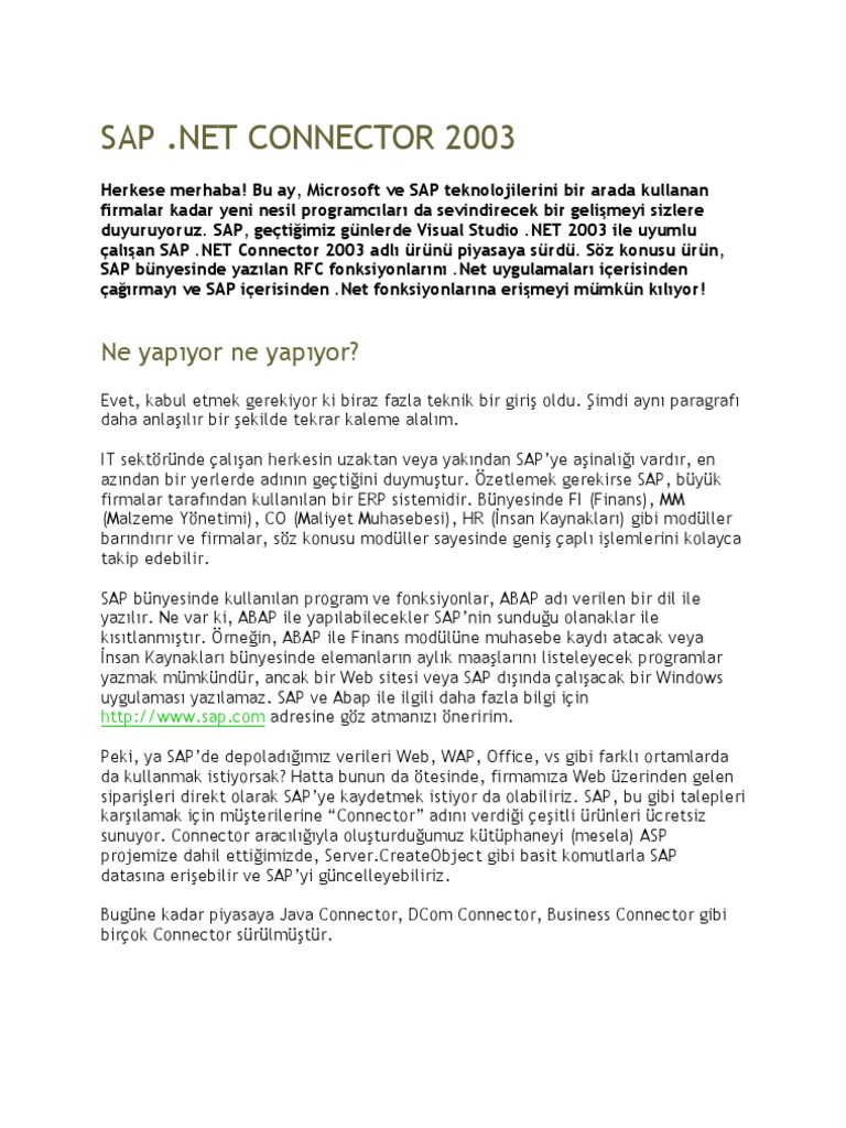 SAP .NET Connector 2003 Kullanımı | PDF