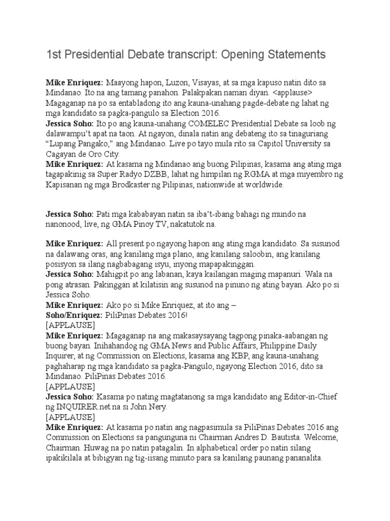 1st Presidential Debate Transcript | PDF