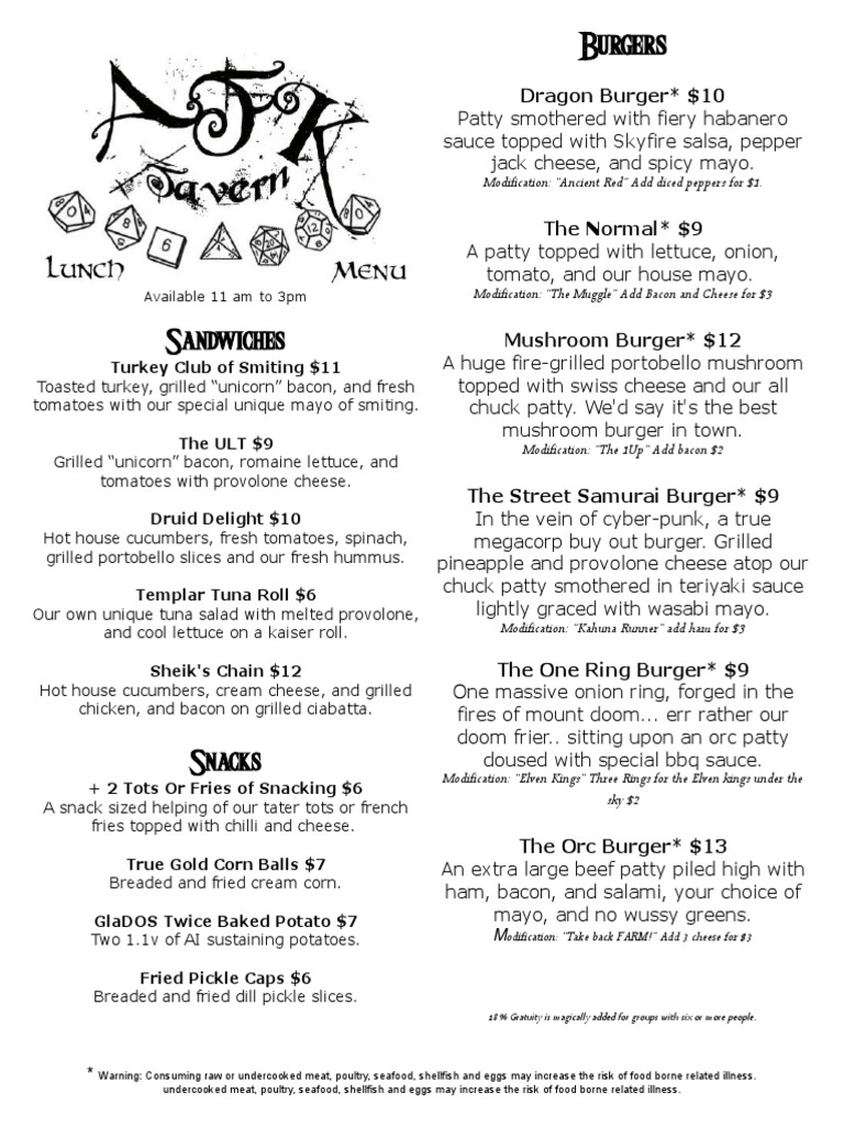 Afk For Lunch | PDF | Hamburgers | Drink