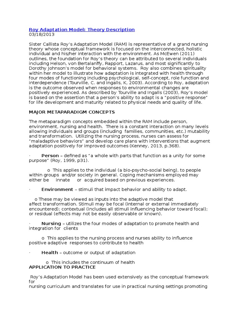 Roy Adaptation Model | Nursing | Behavior