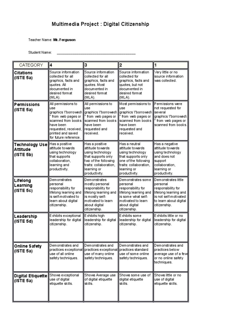Digital Citizenship Rubric | PDF | Graphics | World Wide Web