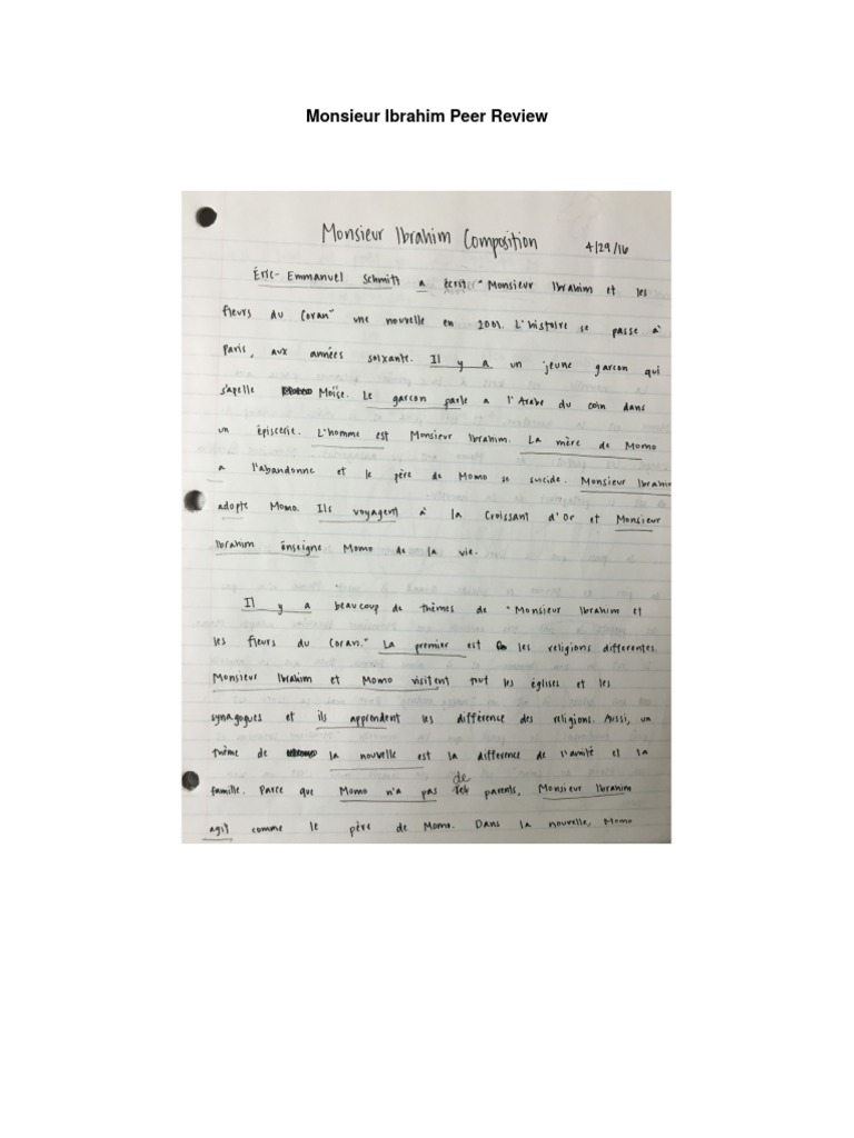 Monsieur Ibrahim Peer Review Word | PDF