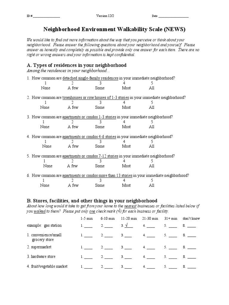 Neighborhood Walkability Assessment Survey | PDF | Pedestrian Crossing ...