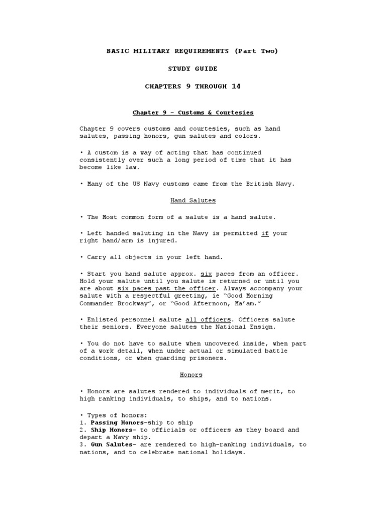 Basic Military Requirements (Part Two) Study Guide Chapters 9 Through ...