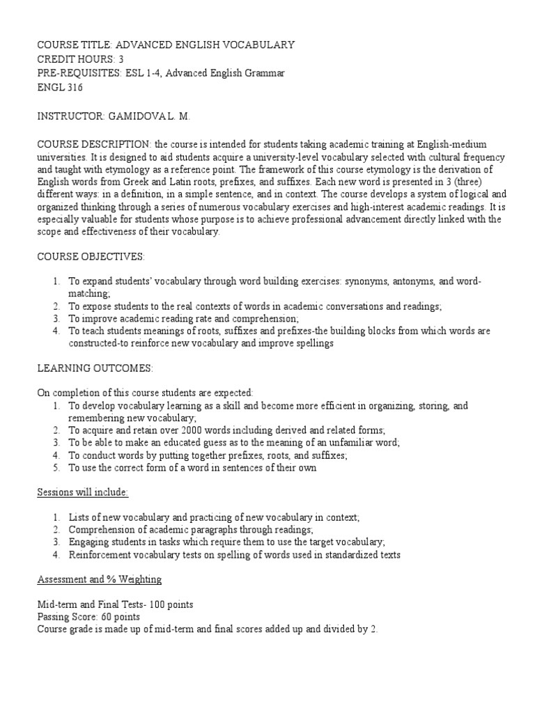 Advanced English Vocabulary | PDF | Vocabulary | Reading Comprehension