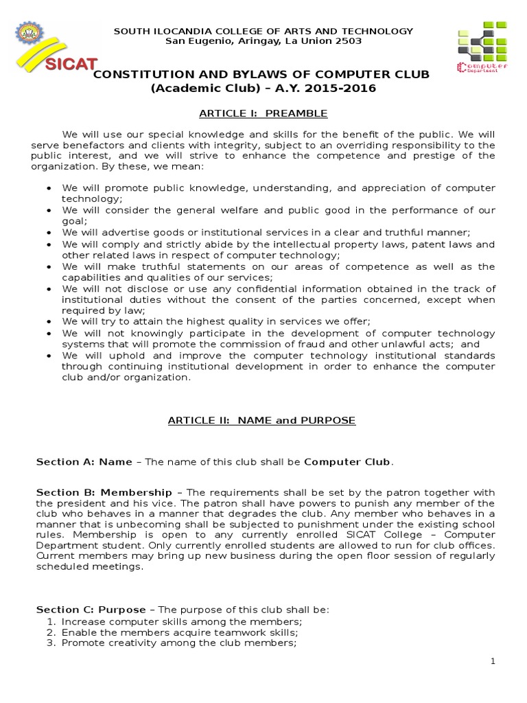 Constitution and Bylaws | PDF | Committee | Quorum