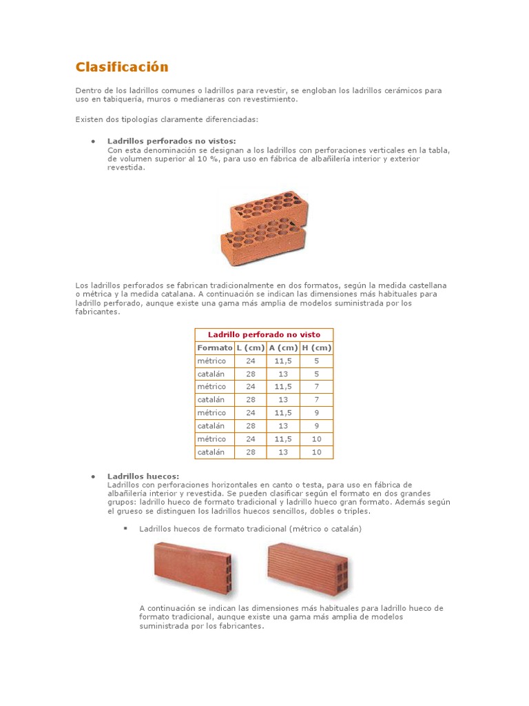 Clasificación ladrillos | PDF | Ladrillo | Aislamiento térmico