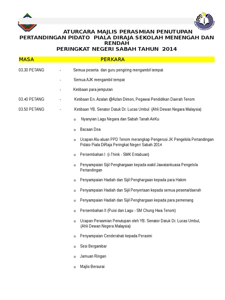 Aturcara Majlis Perasmian Penutupan | PDF