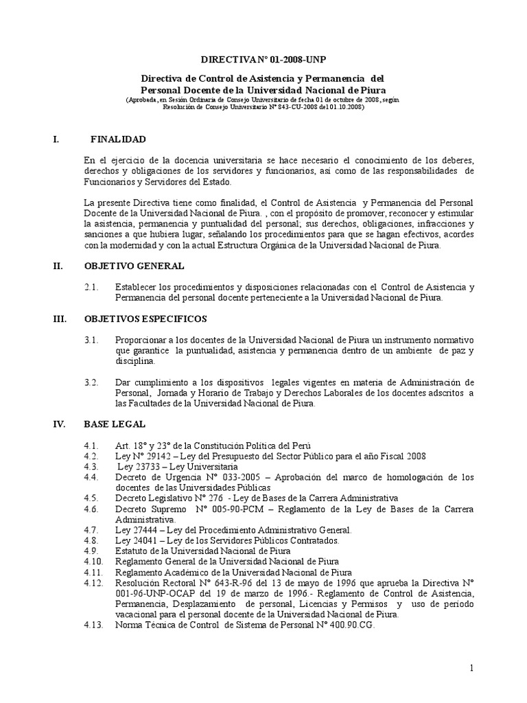 Directiva de Asistencia y Permanencia de Docentes | PDF | Regulación ...