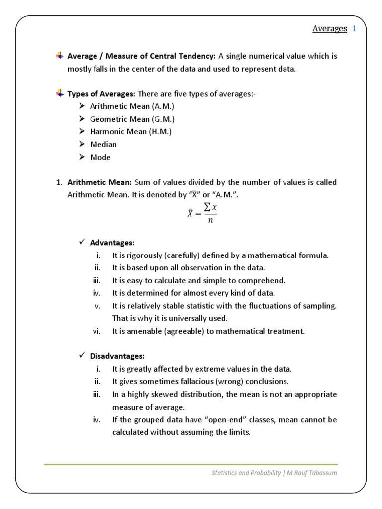 Average | Download Free PDF | Arithmetic Mean | Average
