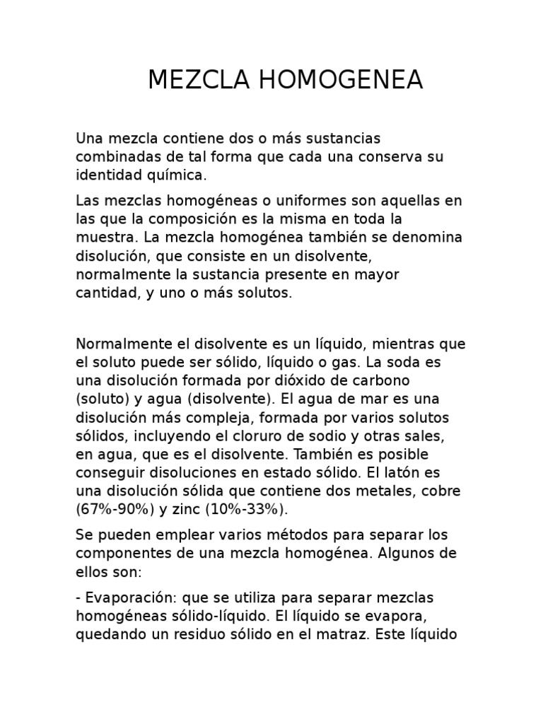 Mezcla Homogenea | PDF | Mezcla | Solvente