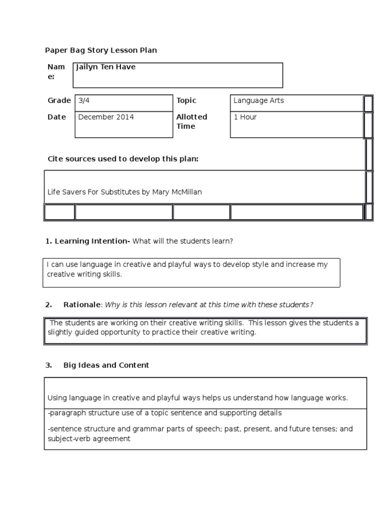 Paper Bag Story Lesson Plan | PDF | Lesson Plan | Teachers