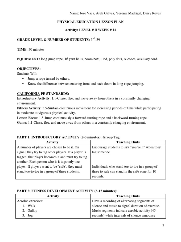 Long Rope Jumping Lesson Plan | PDF | Physical Exercise | Physical ...
