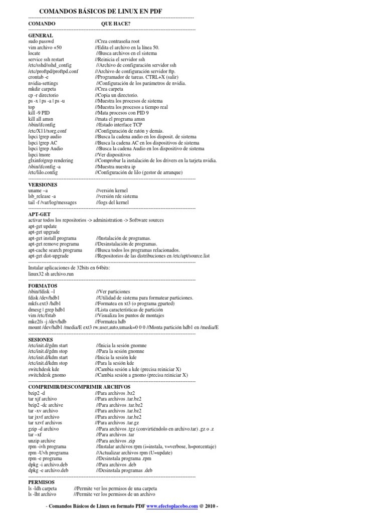 Comandos Basicos Linux PDF | PDF | Archivo de computadora | Gestión de tecnología de la información