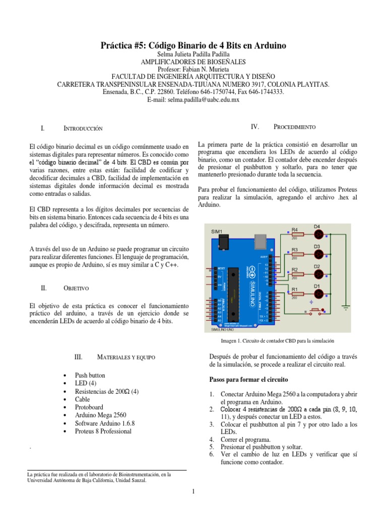 Práctica 5 - Código Binario en Arduino | PDF | Arduino | Poco