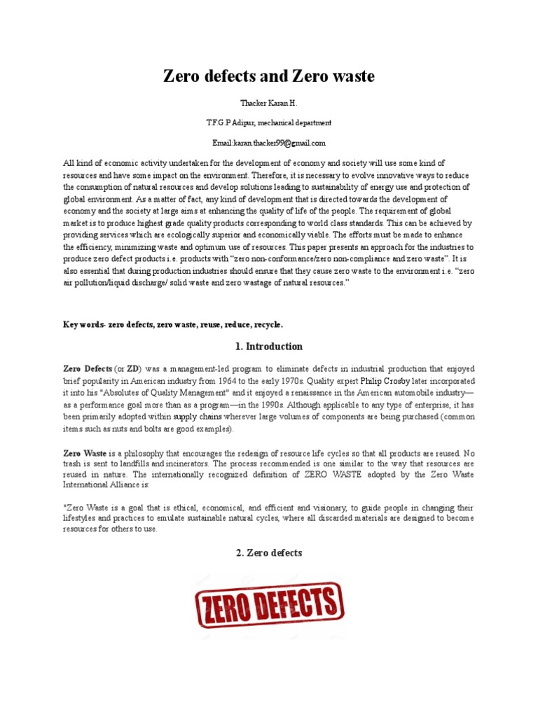 Zero Defects and Zero Waste | PDF | Recycling | Waste