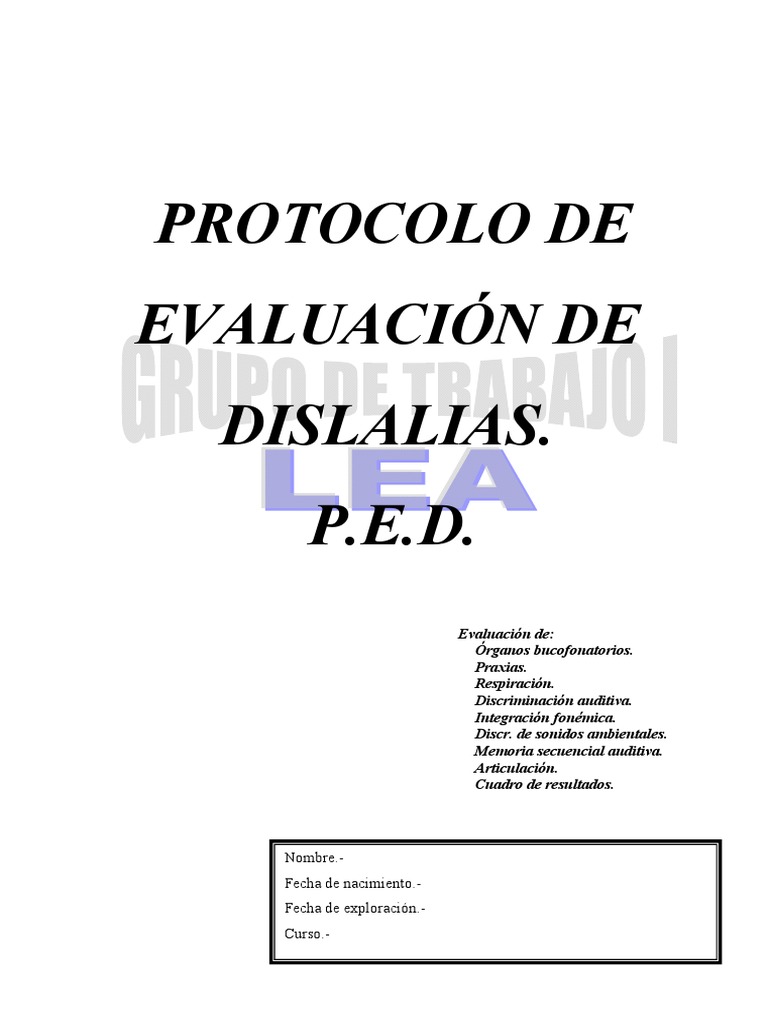 PED. Protocolo de Evaluacion de Dislalias | PDF | Diente humano | Fisonomía