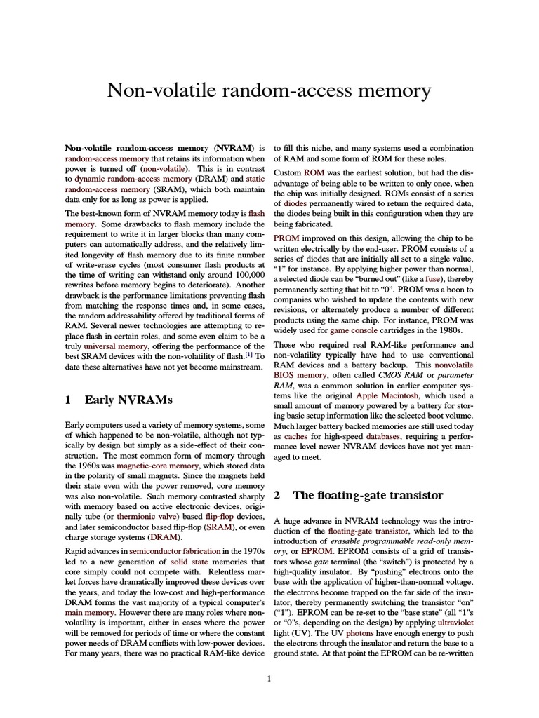 Non Volatile Random Access Memory | PDF | Random Access Memory | Computer Memory