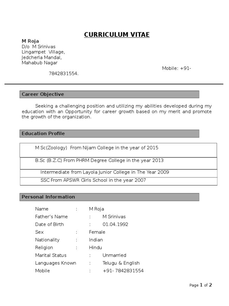 M Roja's Professional CV Summary | PDF