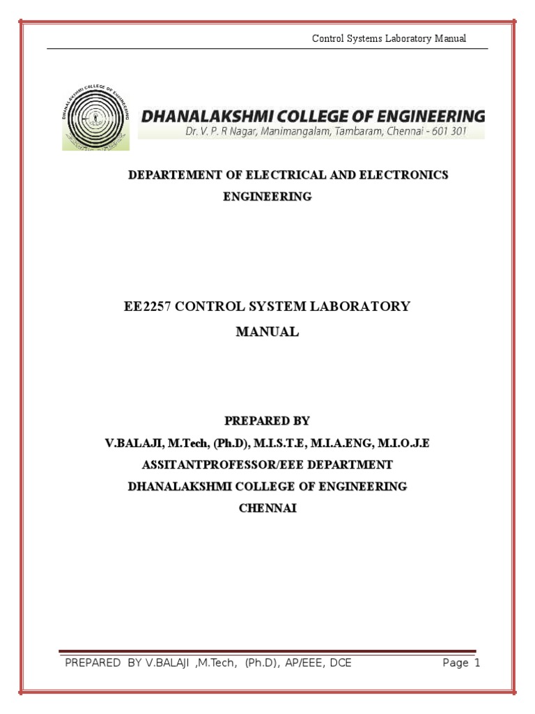 Control System Lab Manual | PDF | Inductor | Feedback
