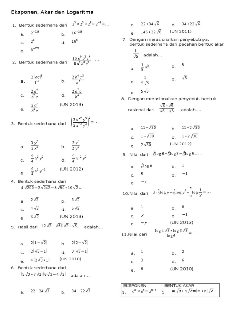 Soal Eksponen Dan Logaritma | PDF