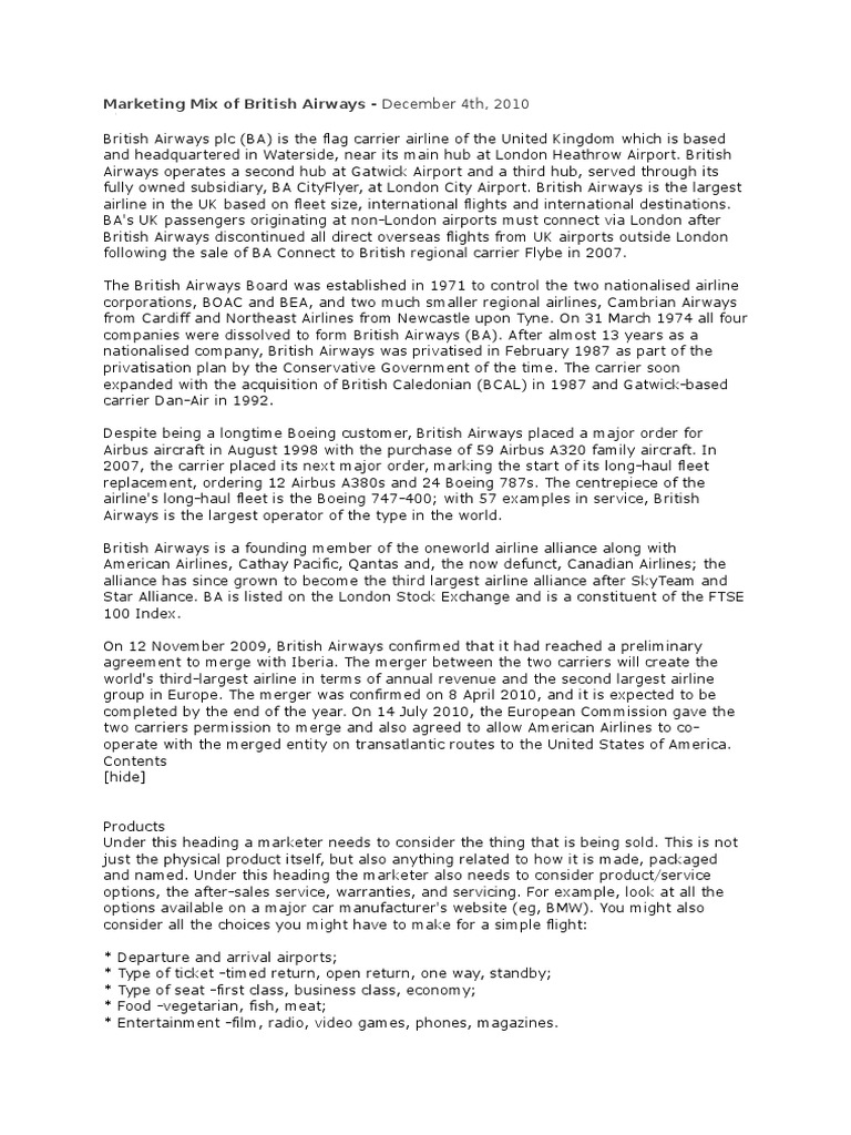 British Airways Marketing Mix Analysis | PDF | Direct Marketing | Marketing