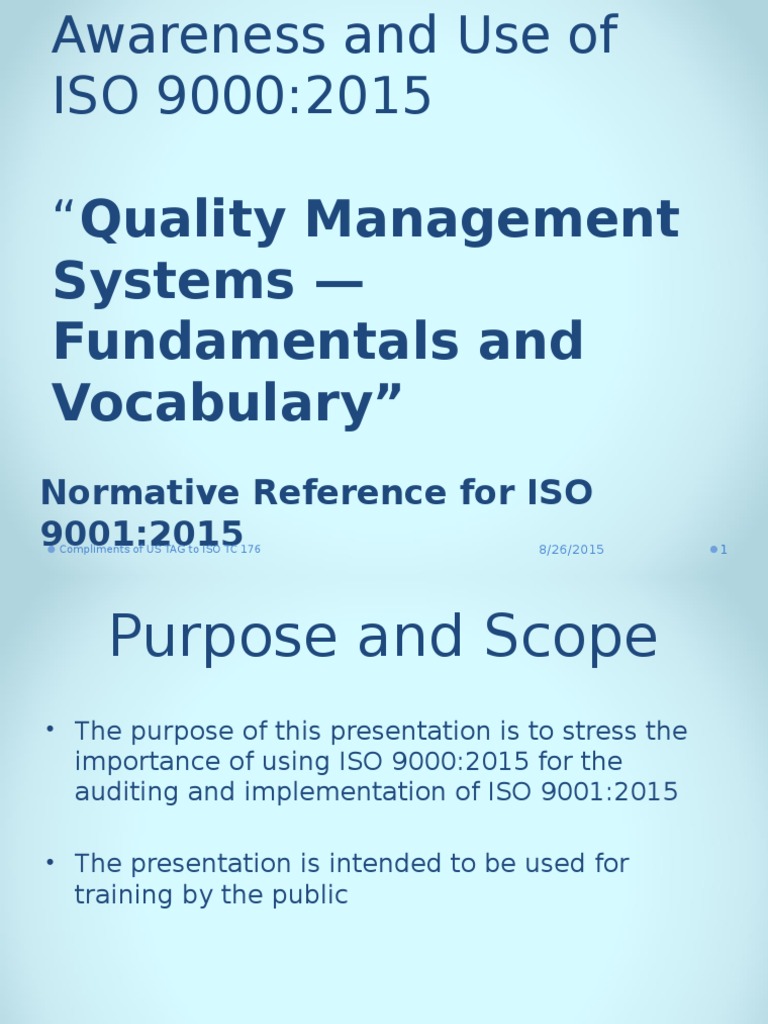 ISO 9000 Awareness Presentation 8-27-15 | PDF | Iso 9000 | Quality ...