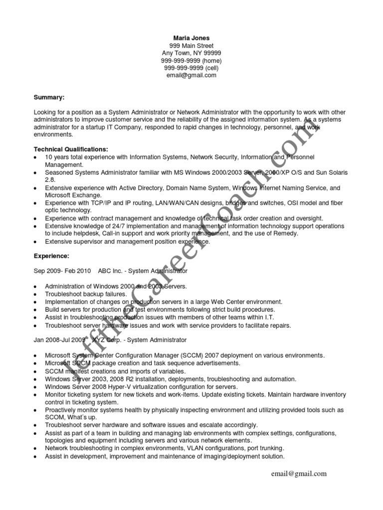 Windows System Administrator Sample Resume (2).pdf | Active Directory ...