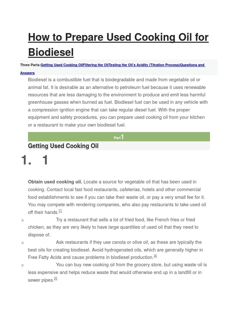 How To Prepare Used Cooking Oil For Biodiesel | PDF