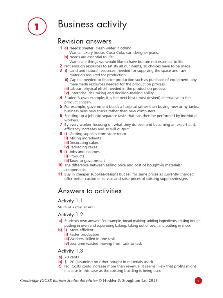 IGCSE Business 1 Answer PDF | PDF