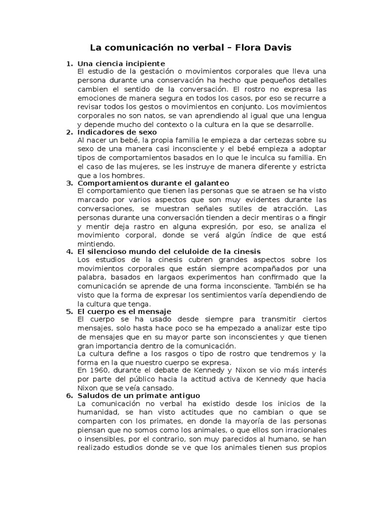 RESUMEN - La Comunicación No Verbal (Flora Davis) | PDF | Comunicación ...